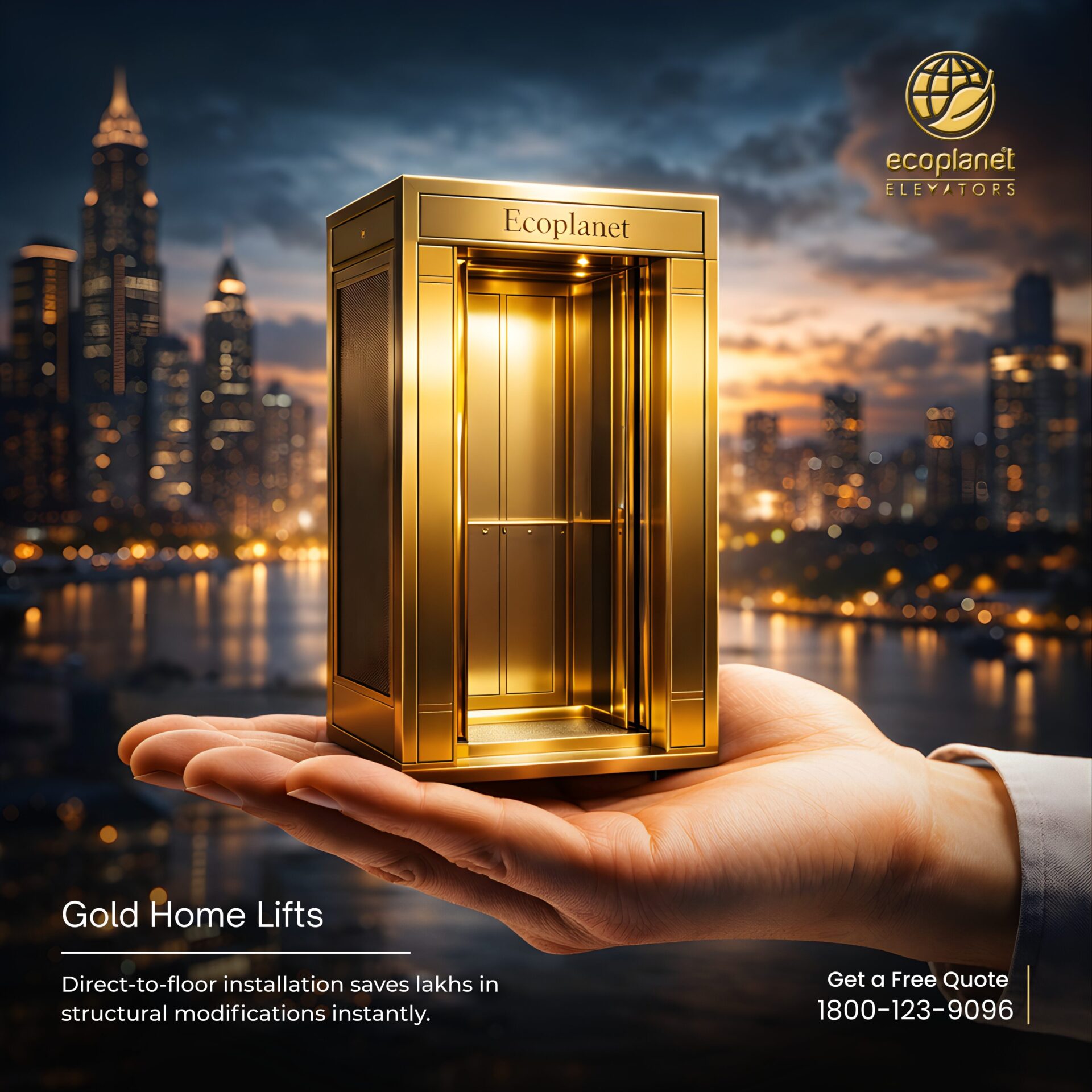 Premium Gold Home Lifts, No Pit/Zero Civil Work Limited Offer.